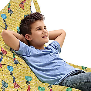 Ambesonne Africa Lounger Chair Bag, Mosaic Pattern with Native Woman Carrying Water Simplistic Colorful Design, High Capacity Storage with Handle Container, Lounger Size, Multicolor