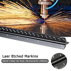 Architectural Scale Ruler,12" Aluminum Architect Triangular Ruler Engineers Ruler,Construction rulers for Architects, Blueprint,Students, Draftsmen and Engineers by Soraco(Black)