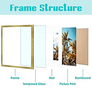Frametory, 16x20 Picture Frame with Mat for 11x14 Picture- - High Definition Glass Wide Molding - Preinstalled Wall Mounting Hardware (Gold, 1 Pack)
