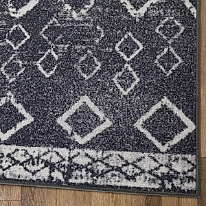 Antep Rugs Alfombras Non-Skid (Non-Slip) 8x10 Rubber Back Bohemian Distressed Moroccan Boho Low Pile Profile Indoor Area Rug (Charcoal Gray, 7'10" x 10')