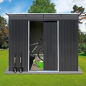 Evedy 6' x 8' Sheds & Outdoor Storage, Metal Storage Sheds with Double Lockable Doors for Bike, Garden Shed Tool Outside Storage Cabinet for Backyard, Patio, Lawn, Flat
