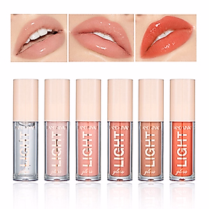 CAHIUYOA Light 6PCS Lip Gloss Set,Nude Pink Lip Gloss Kit Shine Glossy and Moisturizing,Lip Plumping Pack Bulk Liquid Lipstick for Women Girls-Set A