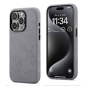 TYXDKJ Alcantara Case for iPhone 15 Pro,Handmade Fully-Wrapped Synthetic Suede Cover, Compatible with MagSafe Wireless Charging (Gray)