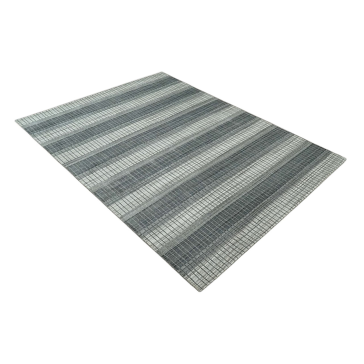 Modern Hand Made Stripes Scandinavian Blended Wool Flatwoven Area Rug, Ivory, Gray and Brown, 8x10 | KE23810