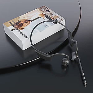 MONODEAL Bone Conduction Headphones with Mic, Bluetooth 5.3 Open Ear Headphones with Noise-Canceling Boom Microphone, Wireless Headset Waterproof Earphones for Work, Driving, Home Office Commercial