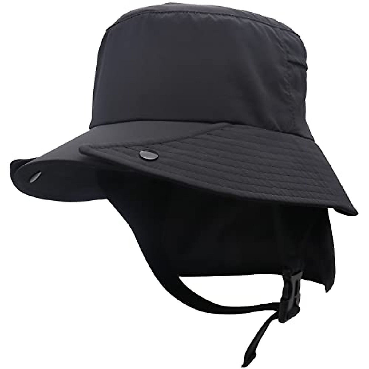 Surf Bucket Hat, Men Sun Hats with Neck Flap for Surfing, Boating, Water Sports Black
