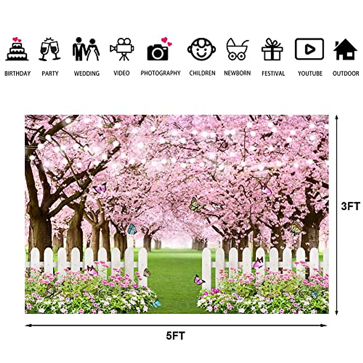 Lofaris 5x3ft Spring Flowers Photography Backdrop Pink Floral Cheery Blossom Easter Background Baby Shower Birthday Wedding Marriage Registration Bridal Shower Portrait Banner Photo Booth Studio Props