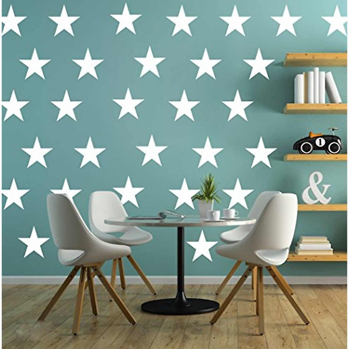 DXLING 48pcs/Set of Large White Stars Vinyl Wall Decor Stickers DIY White Star Wall Decals Art for Kids,Nursery Room Decor Mural Wallpaper D399 (White)