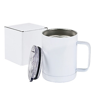 MAIKESUB 4 Pcs Sublimation Blank Skinny Tumbler 16 OZ White Handle and Straw Double Wall Stainless Steel Coffee Straight Mug with Sliding Lid (12 oz 340ML With base)