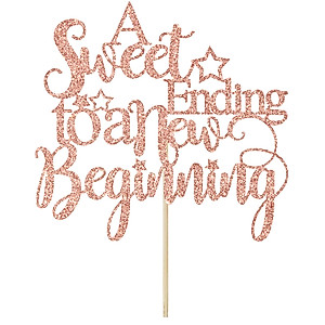 A Sweet Ending to A New Beginning Cake Topper, Congrats Grad 2025, Graduation/Wedding/Retirement Party Decorations, Rose Gold Glitter