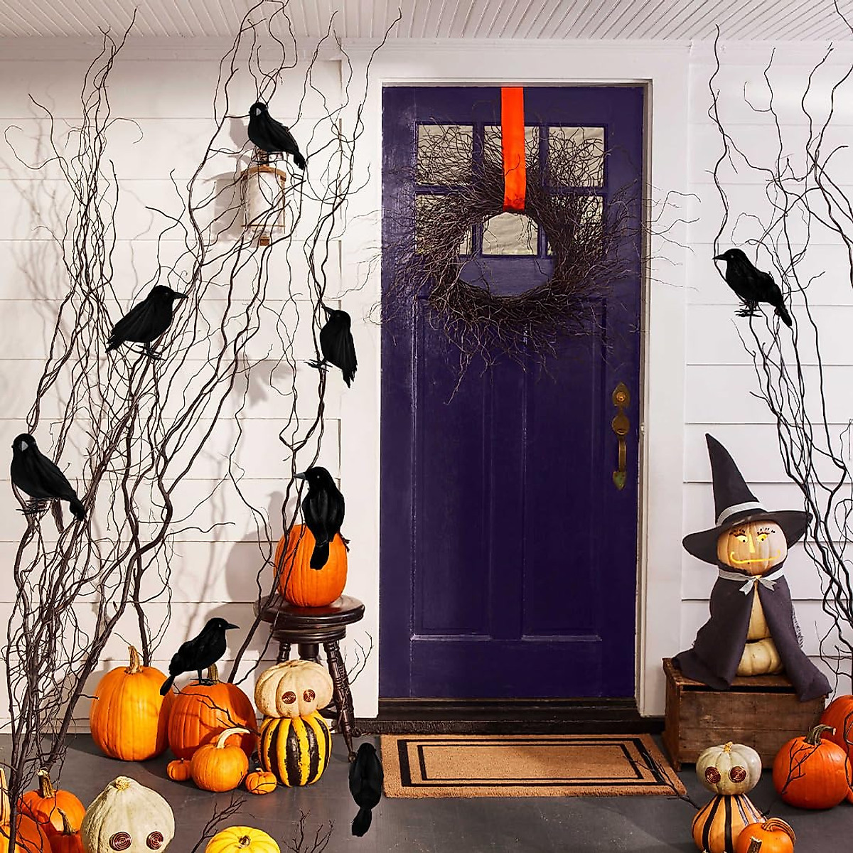 Pseutio 6 Pack Halloween Crows and Ravens Decorations Halloween Feathered Crows Realistic Looking Raven for Halloween Prop Decor