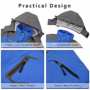 MDENOVO Boy's Waterproof Ski Jacket Snow Windproof Fleece Winter Coat Hooded(Blue,10-12)