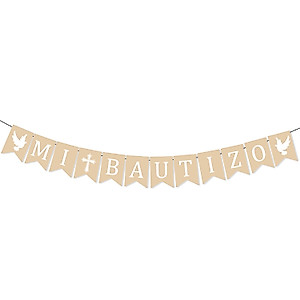 Elomy Mi Bautizo Banner Decorations - God Bless Banner First Holy Communion Banner Decor Baptism Banner Decorations for Kids Girls Boys Glitter Baby Shower Party Decorations
