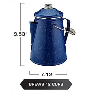 COLETTI Classic Camping Coffee Pot & Enamel Mug Set — Percolator Coffee Pot, Enamel Coffee Mug – Complete Nostalgic Bundle – German Imported Enamel Powder [12 oz, Set of 4] (Blue)