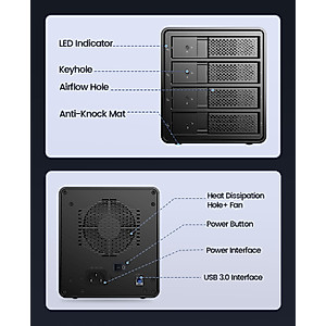 ORICO 4 Bay Hard Drive Enclosure Aluminum USB3.0 with Hard Drive Tray-Less Design, Build-in 80mm Cooling Fan and 150W Power Supply Max Up to 64TB, Designed with Safety Lock-9548
