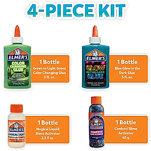Elmer’s Glue Slime Kit, Dinosaur Night, Makes Color Changing and Glow in the Dark Slime, Includes Liquid Glue and Slime Activator, 4 Count
