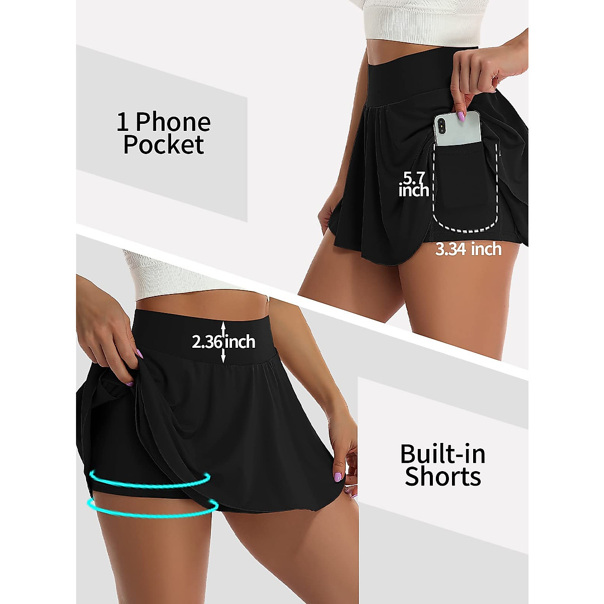 V FOR CITY Tennis Skirt for Women High Waist with Shorts Pockets Flowy Athletic Running Golf Skorts Skirts Black M