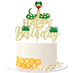 Kaoenla Glitter Snake Happy Birthday Cake Topper- snake theme happy birthday cake decoration animal theme birthday supplies decoration、Baby Party 、Boy and Girl Happy Birthday Party supplies decoratio