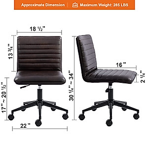 Furnimart Modern Armless Office Desk Chair Faxu Leather Task Chair Upholstered Office Chair Desk Chair Mid-Back Home Office Chair 360 Degree Swivel Adjustable Small Chair (Leather-BlackBrown)
