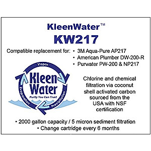 KleenWater KW217 Water Filter Compatible With Aqua-Pure AP217, Carbon Replacement Cartridge, Set of 2