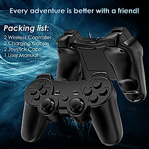 CHENGDAO Controller for PS3 Wireless Controller for Sony 2 Pack Game Controller Compatible with Playstation 3 with High-Performance Motion Sense Double Vibration and Charging Cable