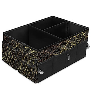 BOLIMAO Car Trunk Organizer Yellow Gold Modern Floral Pattern Back Seat Large Storage Bag with Detachable Dividers Collapsible Trunk Cargo Organizer Tote Bag for Groceries SUV Camper Camping Picnic