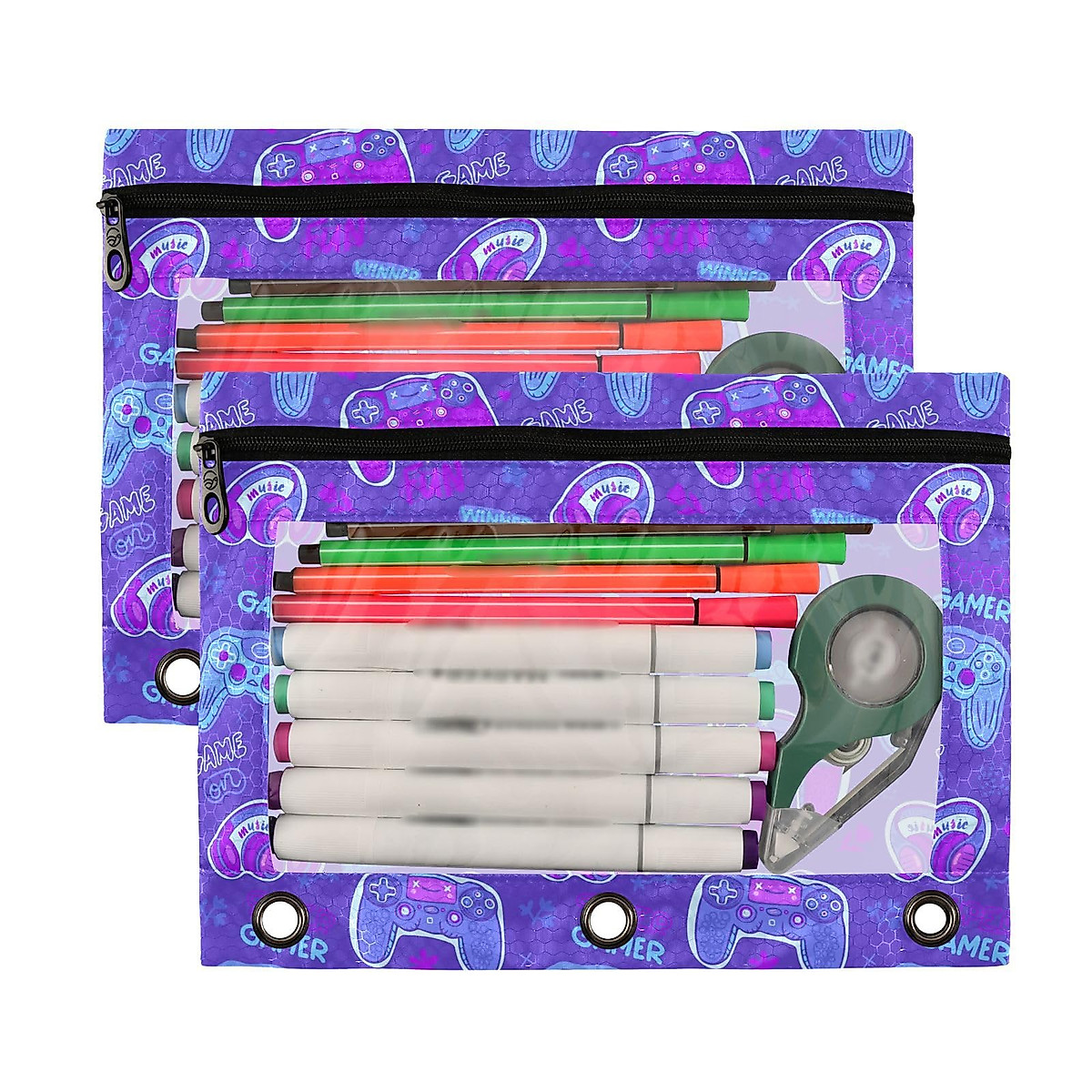 WIFIU Cute Joysticks Gamepad Pencil Pouch for 3 Ring Binder Pockets Clear Window Pencil Bag with Smooth Zipper Game Controller Joypad Pencil Case for Organization Office Supplies Cosmetics 2 Pack