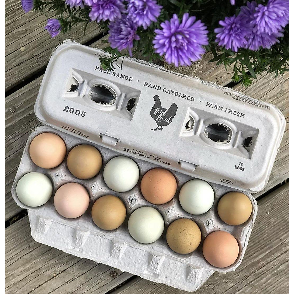 25 Egg Cartons- Adorable Printed Vintage Design for Farm Fresh Eggs, Recycled Paper Cardboard, Sturdy & Reusable, Carton Holds up to XL Chicken Eggs (25, Locally Laid Hen)