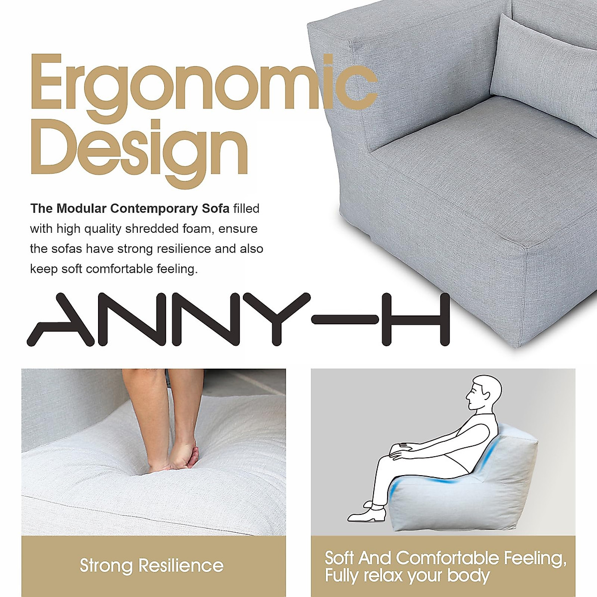 Dineli Modern ANNY-H Corner Chair Outdoor Furniture Patio Couch Creating a Unique Patio Garden Modular Contemporary Sofa (Light Gray)