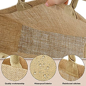 Shappy 8 Pack Burlap Tote Bags with Handles, Jute Grocery Bags with Laminated Interior for Wedding (12.2 x 11 x 4.7 Inch)