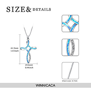 WINNICACA Opal Cross Necklace for Women 925 Sterling Silver Celtic Blue Fire Opal Cross Pendant Necklaces Faith Hope Love Christian Jewelry Gifts for Women Daughter Her Lover Birthday Gifts