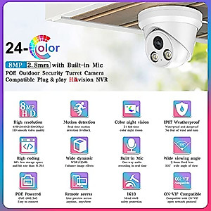 Compatible for Hikvision 5MP Outdoor PoE Turret Camera,Security Surveillance with Human/Vehicle Detection,2.8mm Lens,98ft Night Vision,Built-in Mic,IP67(PG2355I) (White-PG-2387C)