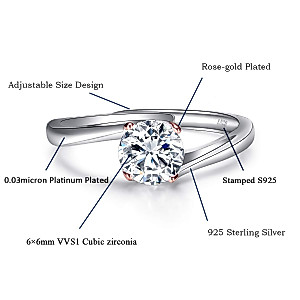 JIANGXIN Adjustable Size 925 Sterling Silver Halo Solitaire Twisted Bypass Engagement Ring for Women