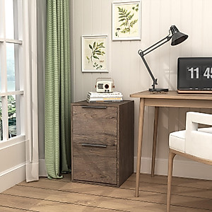 GREATMEET Two Drawer File Cabinet, Vertical Filing Cabinet, Small Wood File Cabinets for Home Office, 2-Drawer Under Desk, Printer Stand, Grey