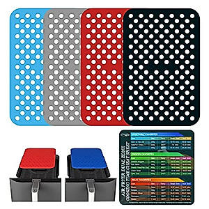 Dual Basket Silicone Air Fryer Liners Pack of 4, Reusable, with Magnetic Cheat Sheet for Ninja Foodie/DUALZONE and Other Dual Basket Air Fryer Kitchen Accessories
