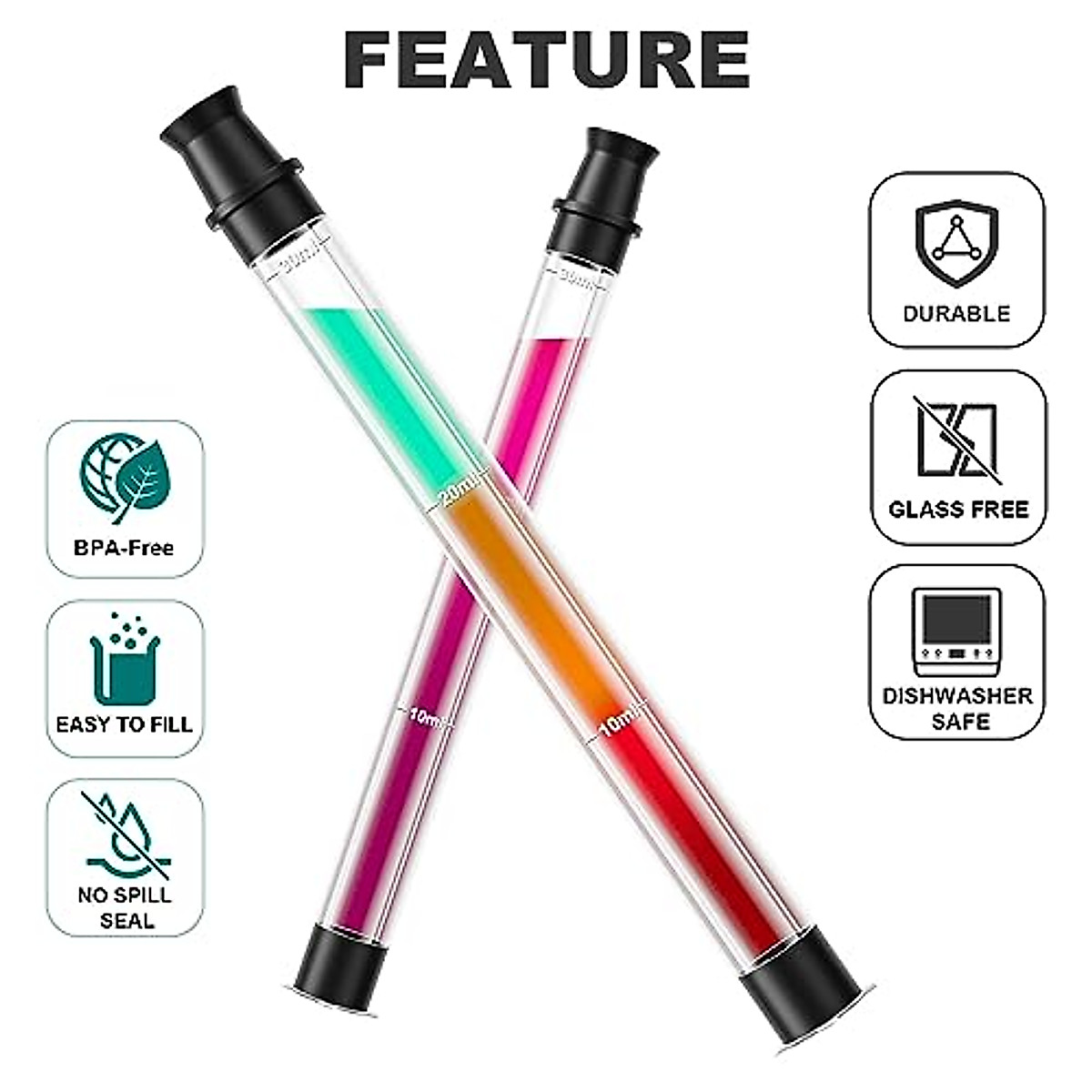 Shot Straw, Alwenid Shot Tube Holder Drinks Straw for Liquor, Beach Pool, Parties, Fits All Standard Bottles, Glasses, Tumbler, BPA-Free, Dishwasher Safe