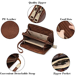 GAEKEAO Wallet for Women Clutch RFID Blocking Leather Wristlet Purse Large Capacity Credit Card Holder with Grip Hand Strap