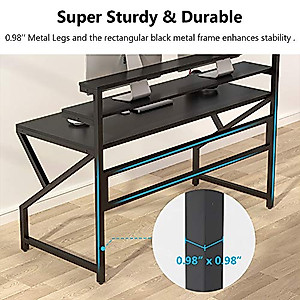 Tribesigns Office Desk with Monitor Stand, 55 Inch Large Modern Computer Desk Gaming Table Studying Writing Desk Workstation with Hutch for Office & Home Office, Black