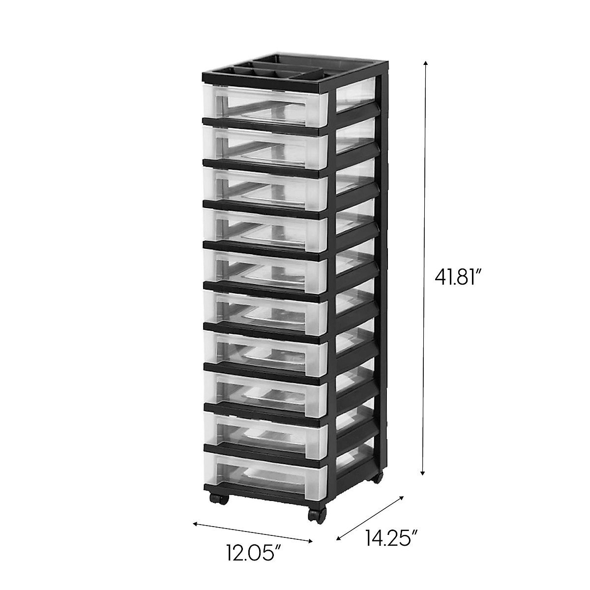 IRIS USA MC-3100-TOP 10-Drawer Storage Cart with Organizer Top, Black/Clear