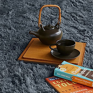 Signature Loom Fluffy Shaggy Area Rug 6 Foot Round – Soft Fuzzy Velvet Rugs for Girls Bedroom – Shaggy Carpet for Kids Room Non-Slip Bottom – Soft Fluffy Throw Rug Indoor Living Room Carpet, Grey