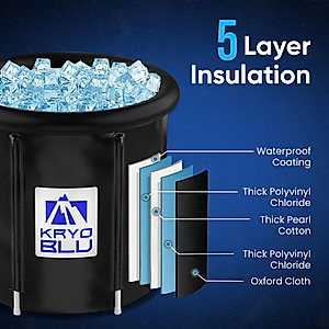 KRYO-BLU Ice Bath Tub with Premium 600D Full-Size Cover | Cold Plunge for Athletes | Cryotherapy for Fast Muscle Recovery (Premium Cover Included)