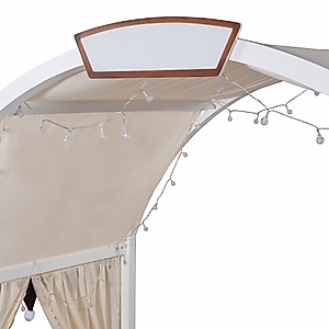 VilroCaz Multi-Functional Twin Size Daybed with 2 Drawers and Arched Roof Canopy, Solid Wood House Bed with Fabrics Curtain and Light Strip for Kids Teens Boys Girls, Sturdy Slat Support (White-Arch)