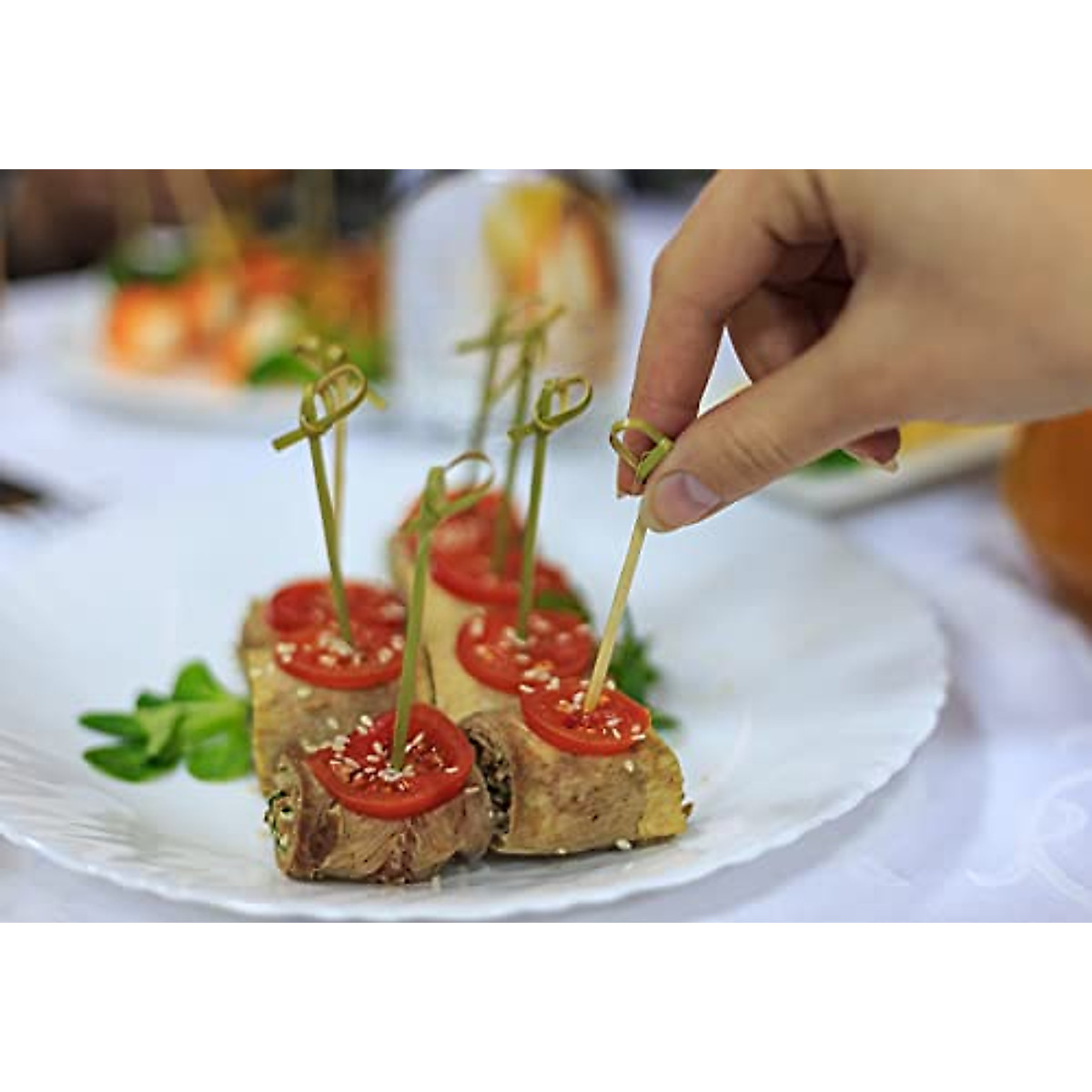 KingSeal Bamboo Wood Flower Knot Picks, Skewers, 3.5 Inches, Perfect for Cocktails and Appetizers - 2 Packs of 100 Each (200 Count)