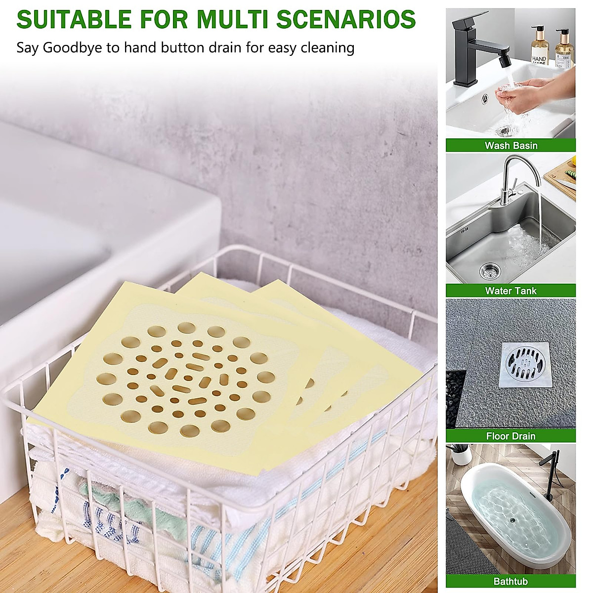Disposable Floor Drain Filter,Insect, Mold,and Blockage Prevention,Adhesive Non-Woven Fabric Stickers,Bathtub,Laundry Room,Kitchen,Bathroom,Sink (20, White, New edition10cm×10cm)