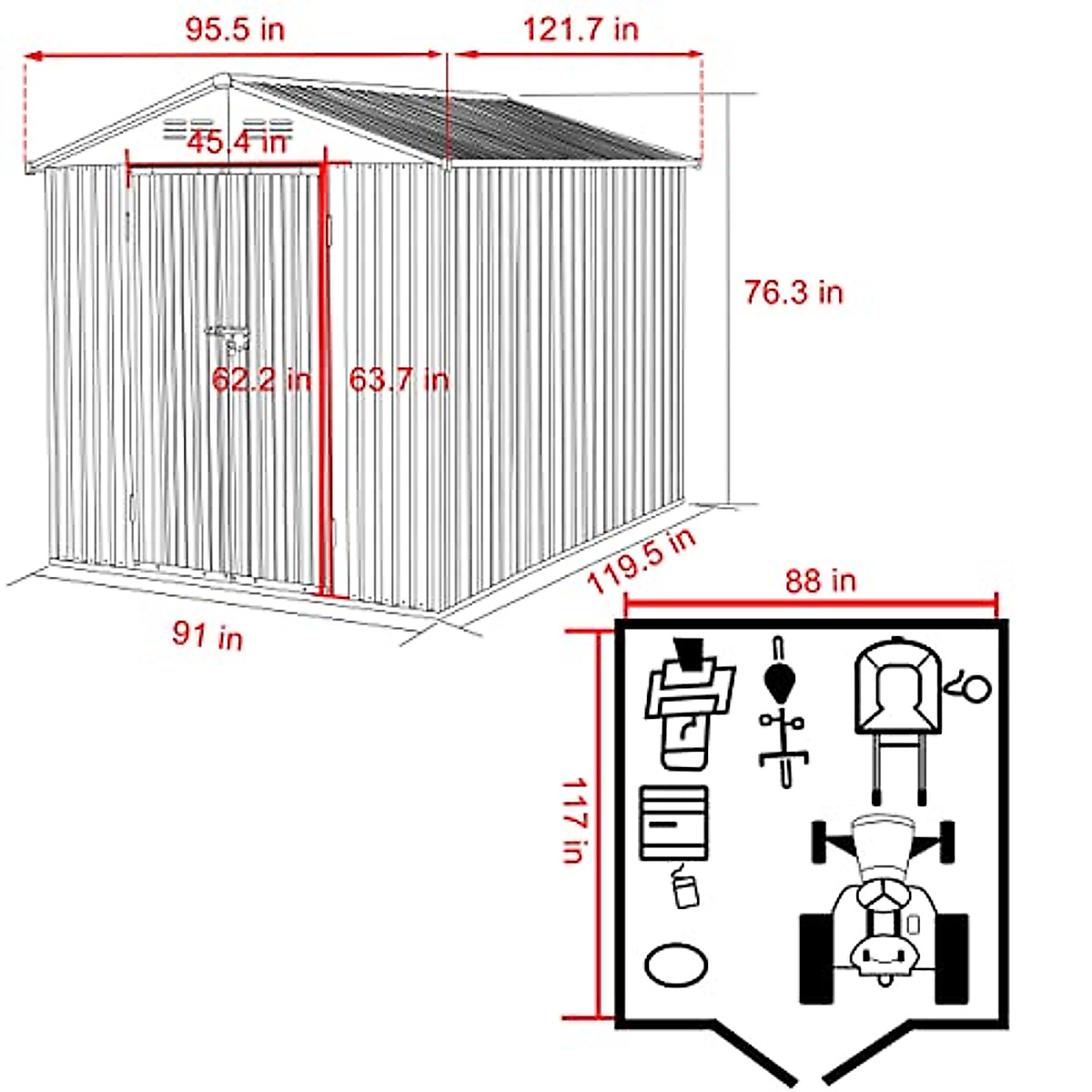 VEIKOU 8' x 10' Metal Storage Shed with Thickened Galvanized Steel, Lockable Door, Air Vents, Garden Tool Storage Shed for Outdoor Patio, Gray