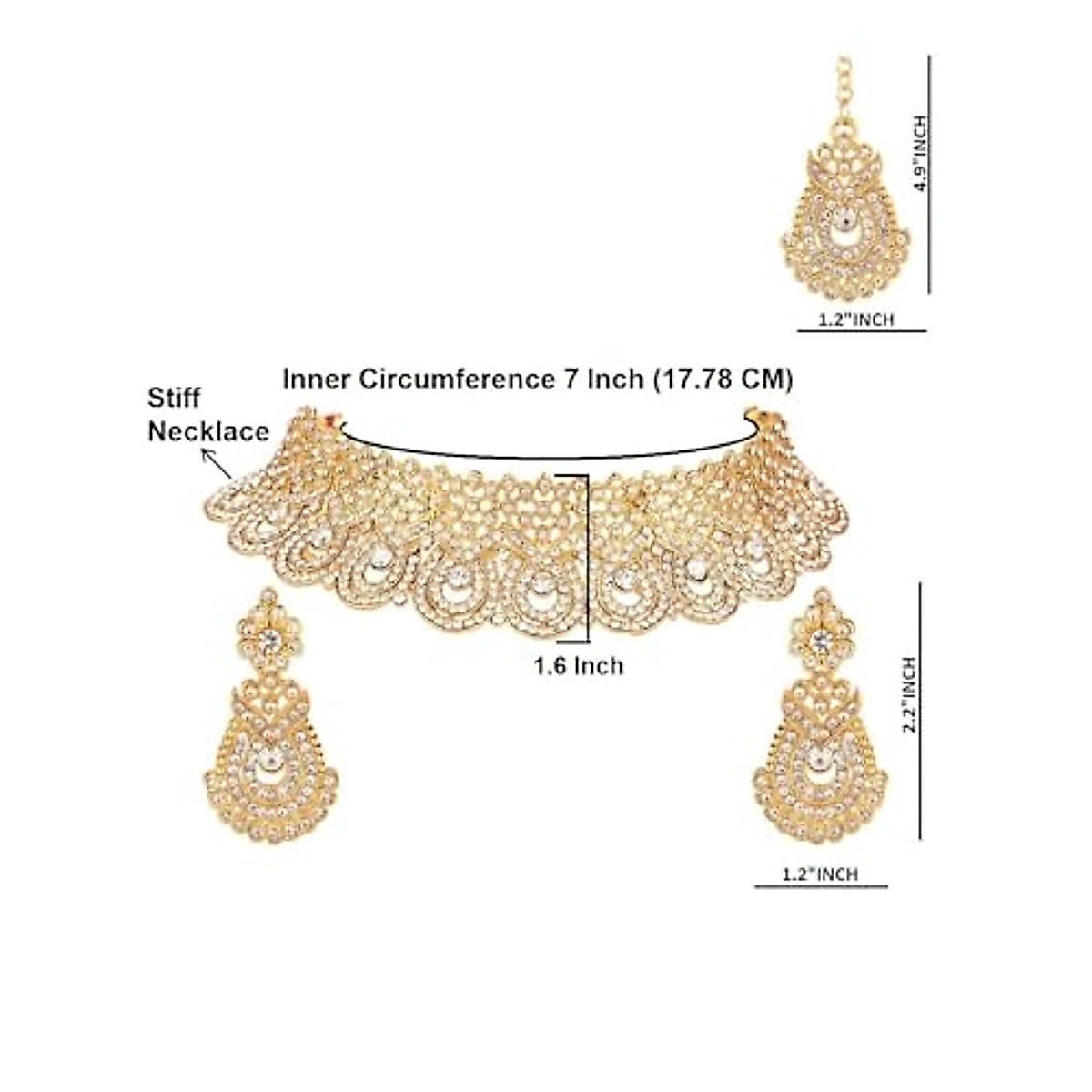 Efulgenz Crystal Rhinestone Choker Necklace Earrings Maang Tikka Head Chain Wedding Indian Jewelry Set for Women gold