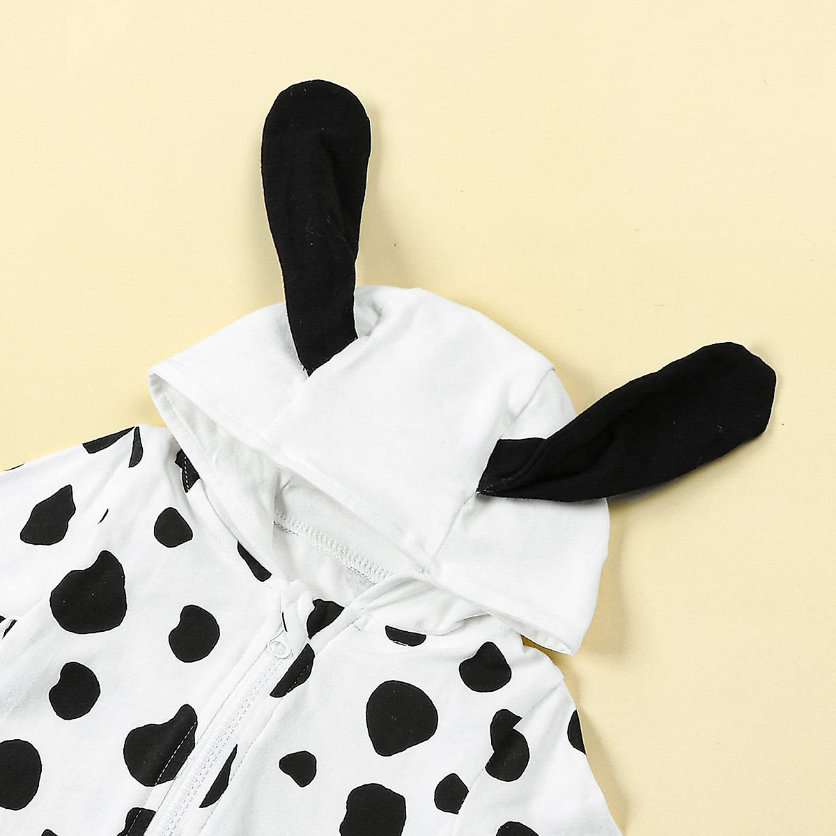 wybzd Baby Dalmatian Costume Newborn Boy Girl Halloween Puppy Spotted Dog Romper Onesie Footies Zipper Hooded Outfit (Romper with Tail, 0-3 Months)