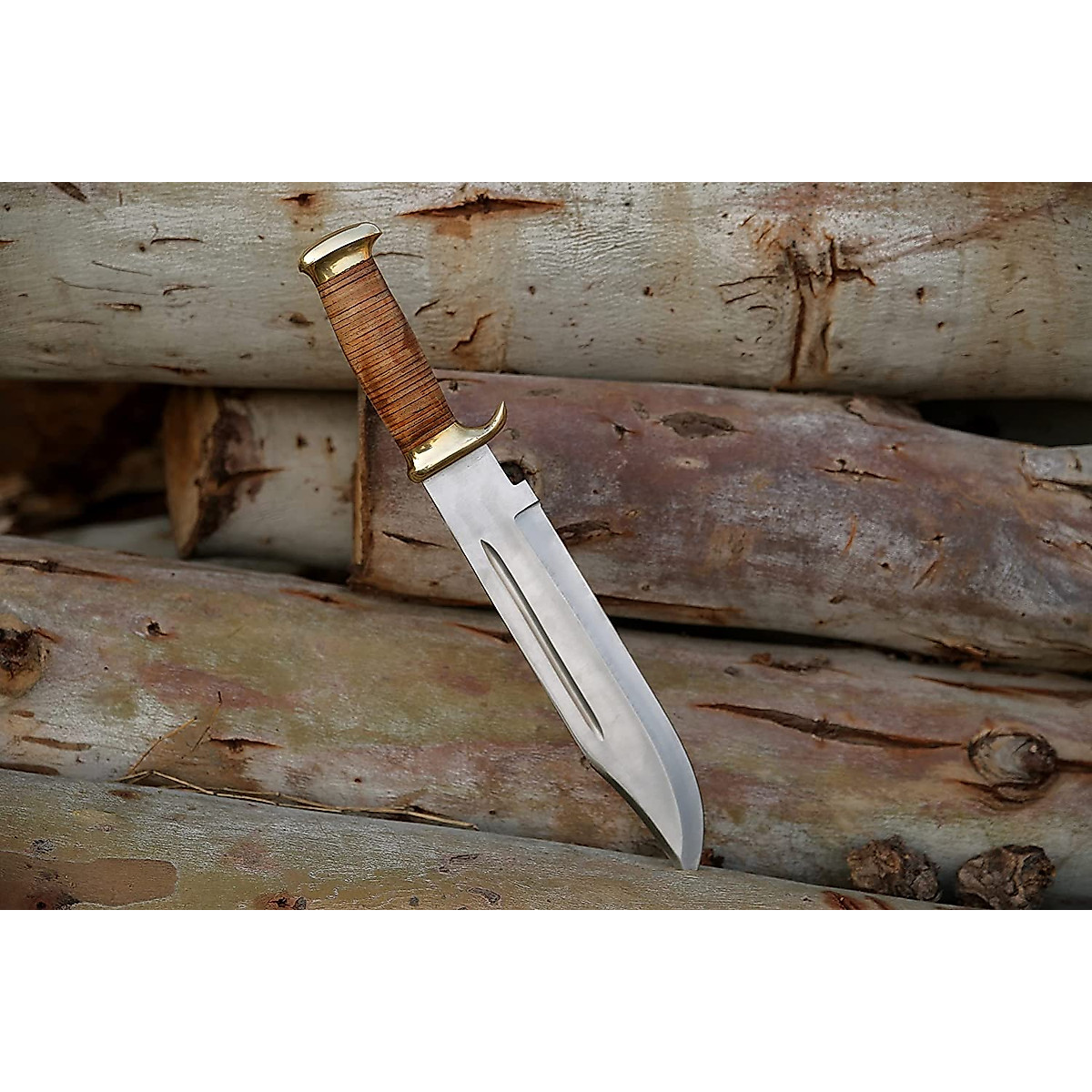 Crocodile Dundee Knife KE-0547-HK D 2 Steel Custom Handmade 18inch Horn & Leather Handle Large Hunting Crocodile Dundee Knife With Leather Sheath & Belt Loop Silver