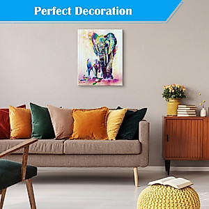 WISKALON Paint by Numbers for Adults Kids DIY Oil Painting by Numbers Kits on Canvas with 3X Magnifier, Acrylic Paints and Brushes - Colorful Elephant Father and Son 40cm x 50cm (Without Frame)