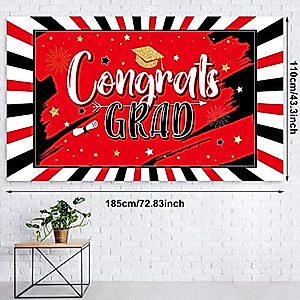 53 Pcs Graduation Decorations 2023 Congrats Grad Backdrop Banner Graduation Tablecloth Congrats Latex Balloons with Ribbons for University High School Graduation Party Supplies (Red and Black)